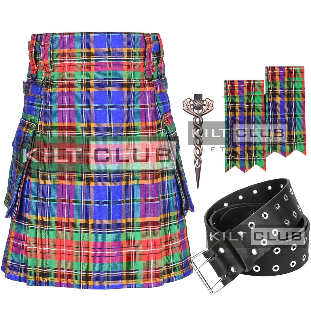 Scottish Tartan Utility Kilt for Mens - 4 Pcs Kilt Package - 16oz ...