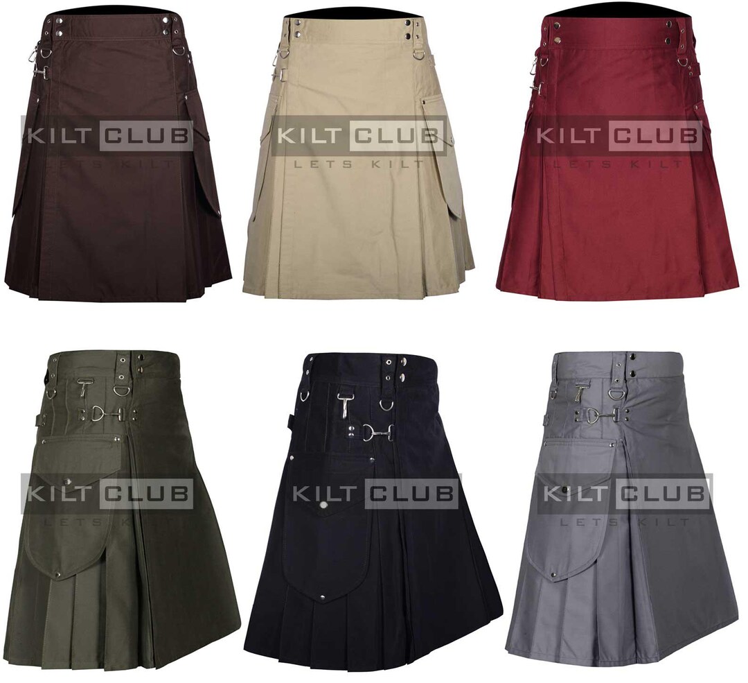 Cotton Utility Kilt for Men - Scottish Modern Cargo Pocket Kilts ...