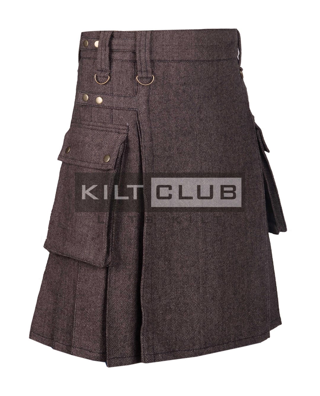 Scottish Brown Tweed Wool Utility KILT - Premium Handmade Kilt - Real ...