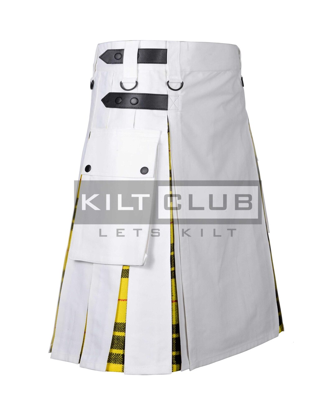 White Cotton Hybrid Utility Kilt for Men - Scottish Modern Cargo ...
