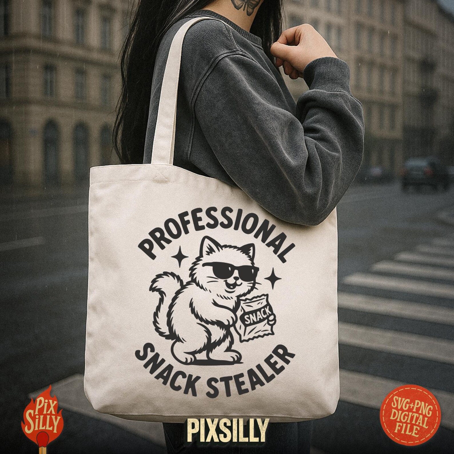 Funny Cat Snack Stealer Design SVG PNG - Chubby Cat With Sunglasses ...