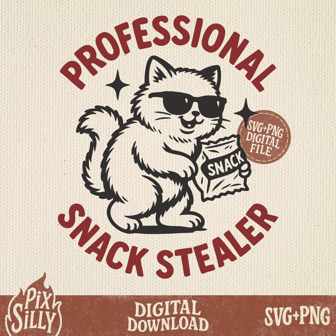 Funny Cat Snack Stealer Design SVG PNG - Chubby Cat With Sunglasses ...