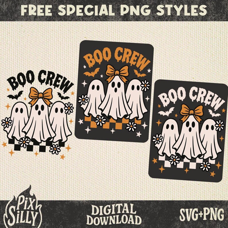 Boo Crew Halloween Design: Ghost Trio SVG PNG (digital Download - Etsy