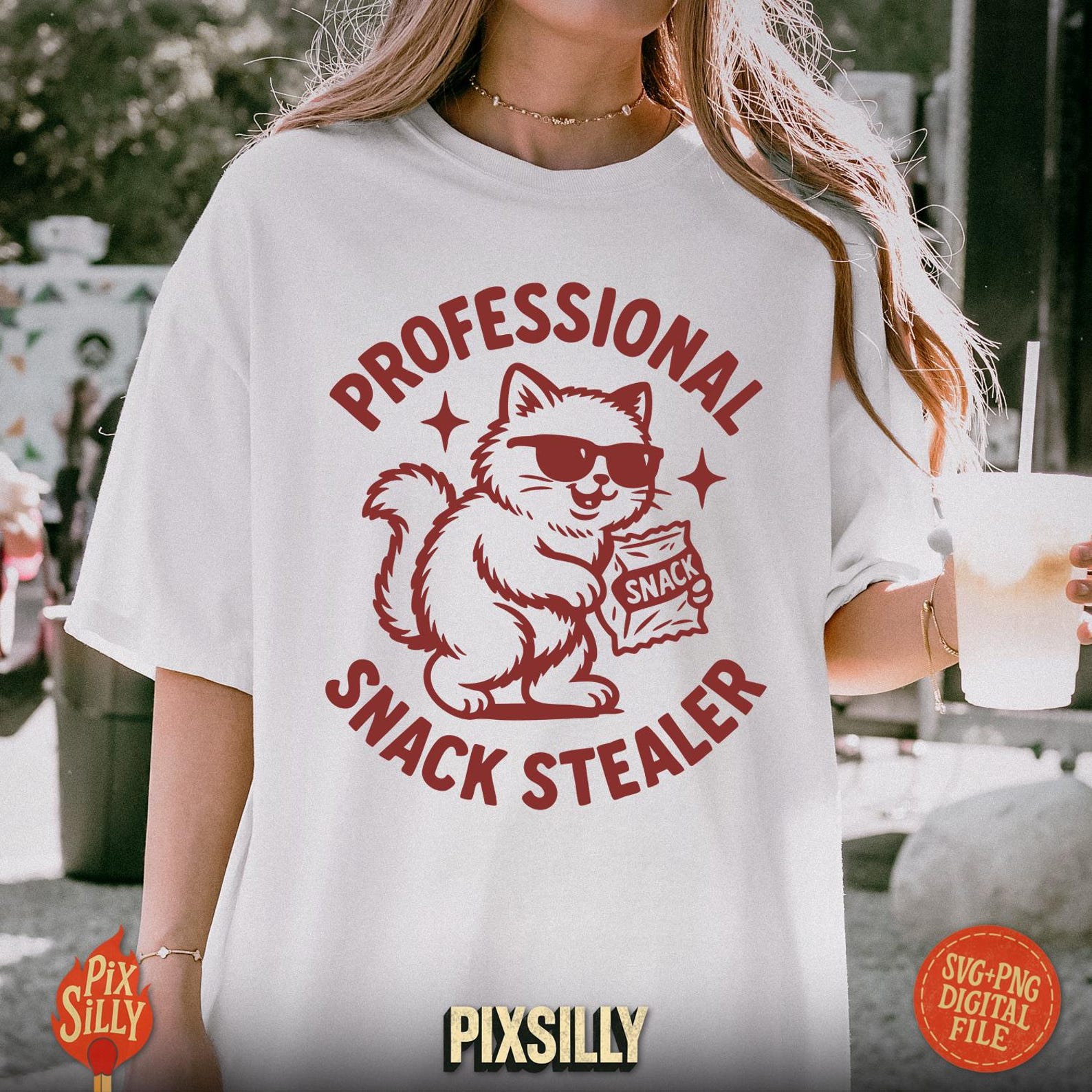Funny Cat Snack Stealer Design SVG PNG - Chubby Cat With Sunglasses ...