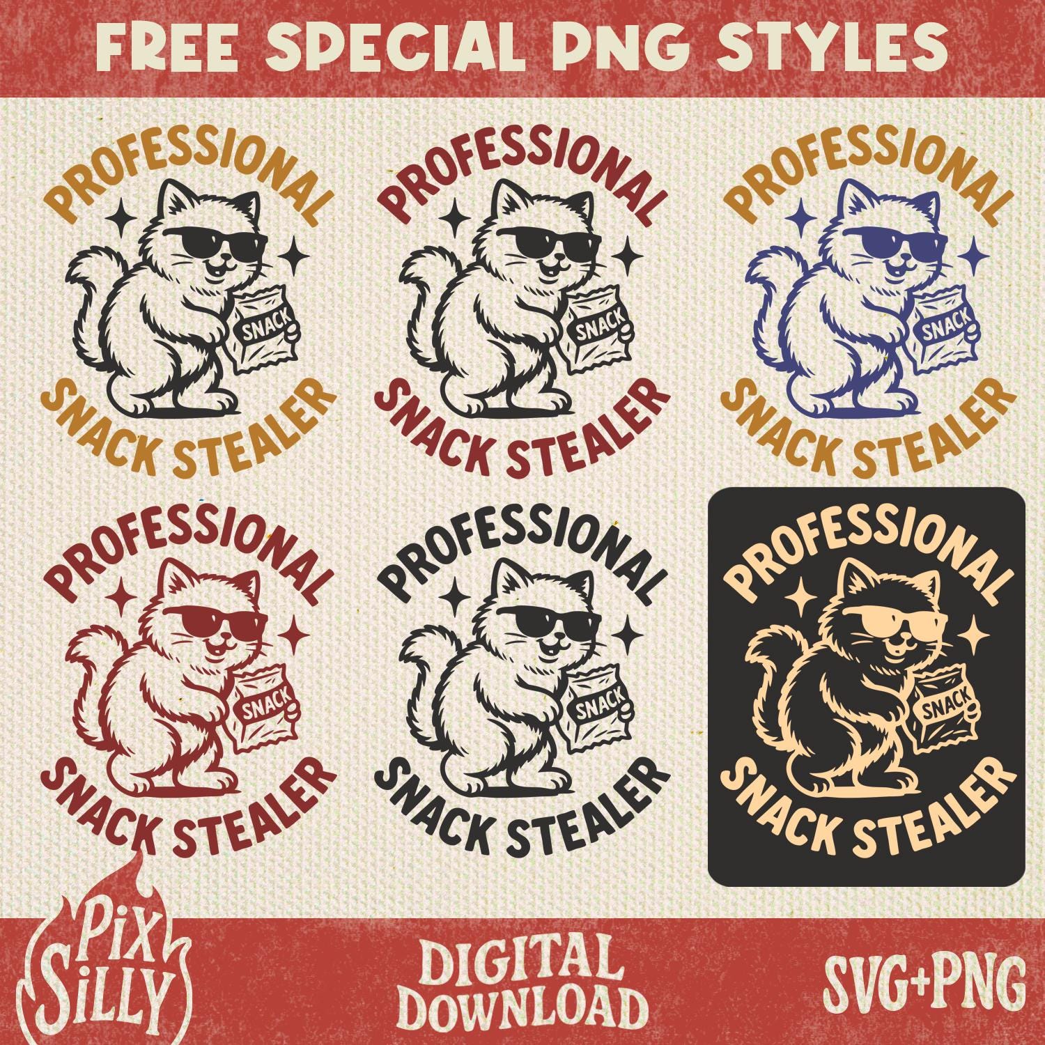 Funny Cat Snack Stealer Design SVG PNG - Chubby Cat With Sunglasses ...