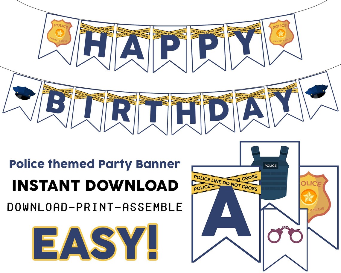 Printable Police Birthday Banner | Kids Police Party Decor | Instant ...