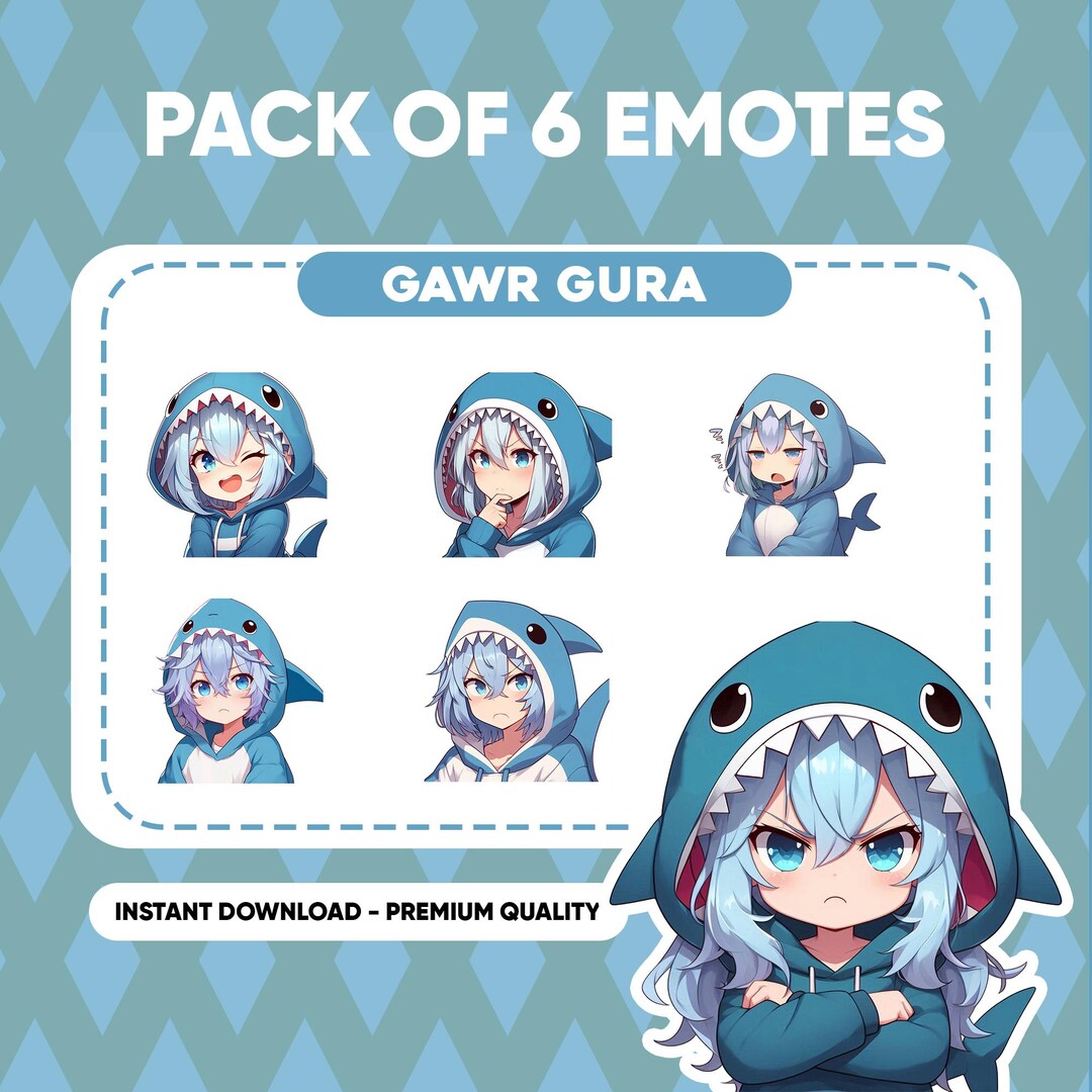 Gawr Gura Emotes | Vtuber Twitch & Discord Emotes | Hololive Fan Art ...