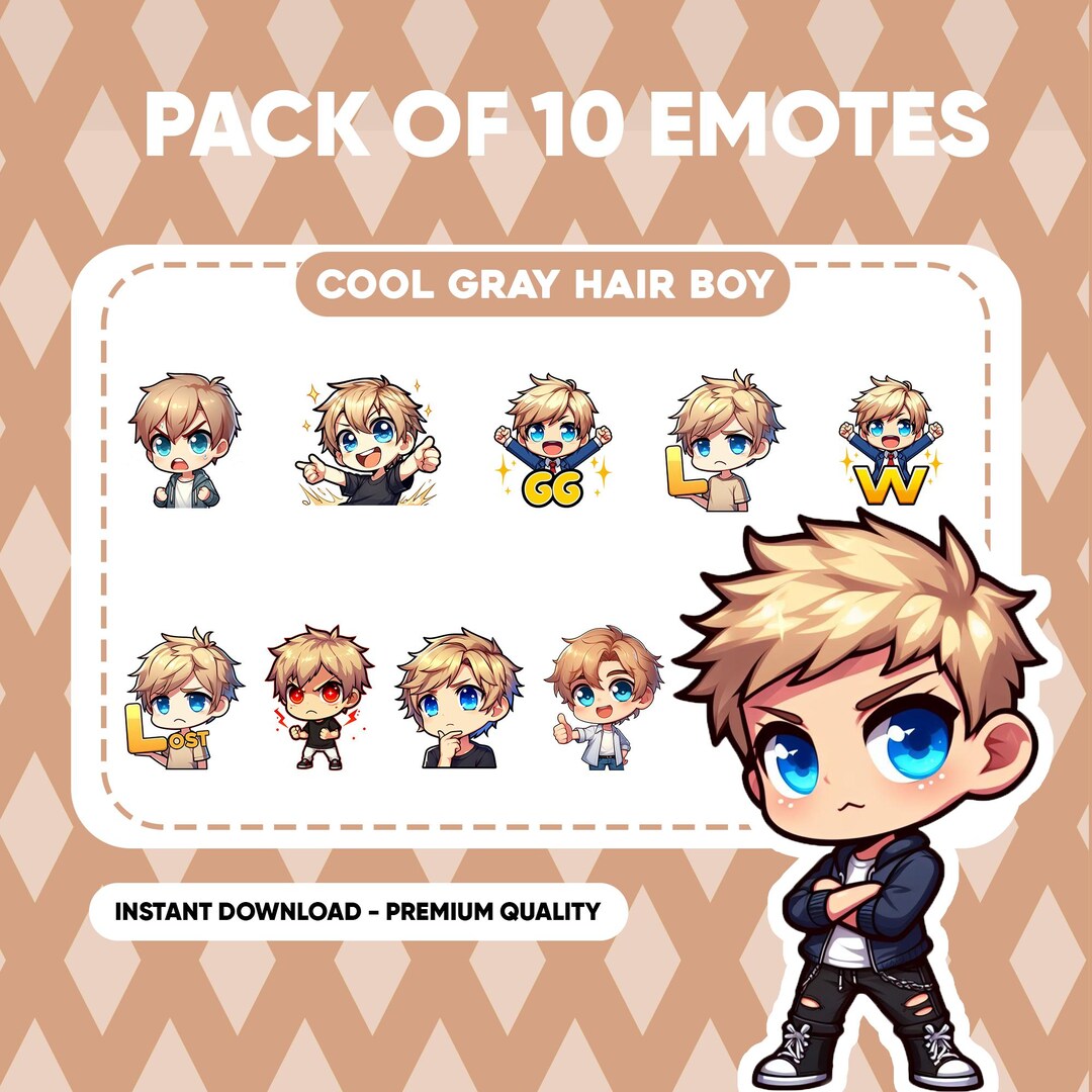 Cool Gray Hair Boy Emotes | Chibi Anime Twitch & Discord Emotes ...