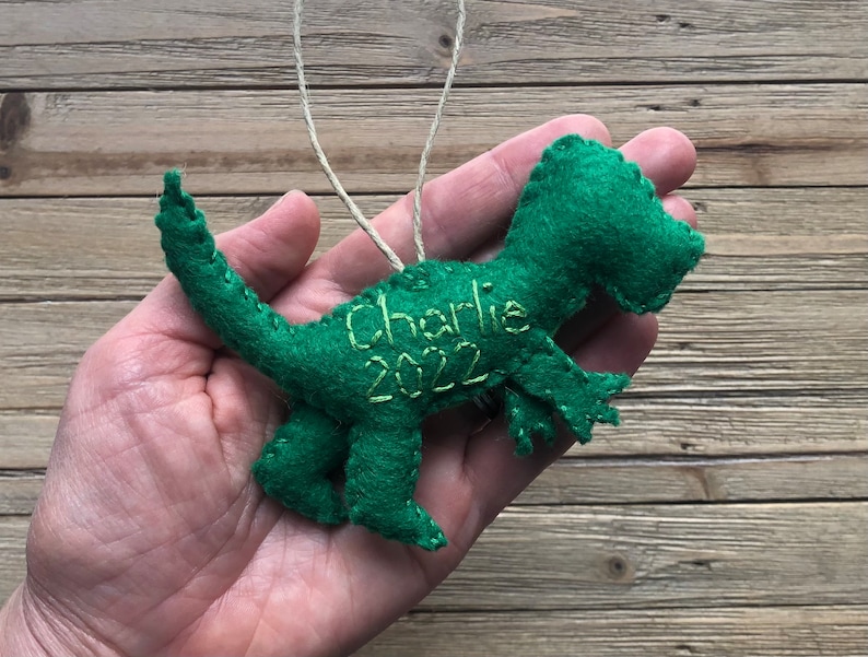 Personalized T-rex Dinosaur Ornament, Wool Felt Dinosaur Ornament, T ...