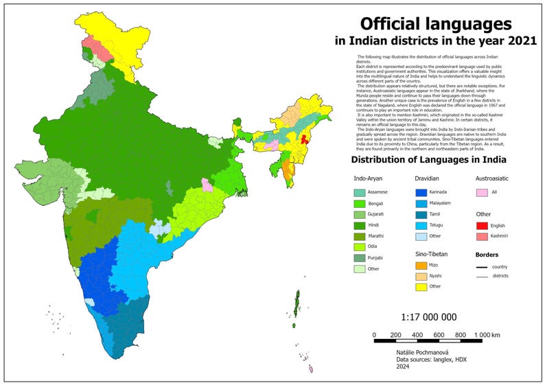 Map - Languages in India (JPG) - Etsy