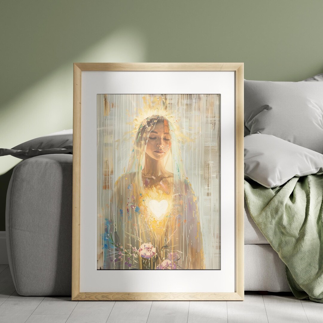 Sacred Heart Virgin Mary – Radiant Catholic Abstract Art | Spiritual ...