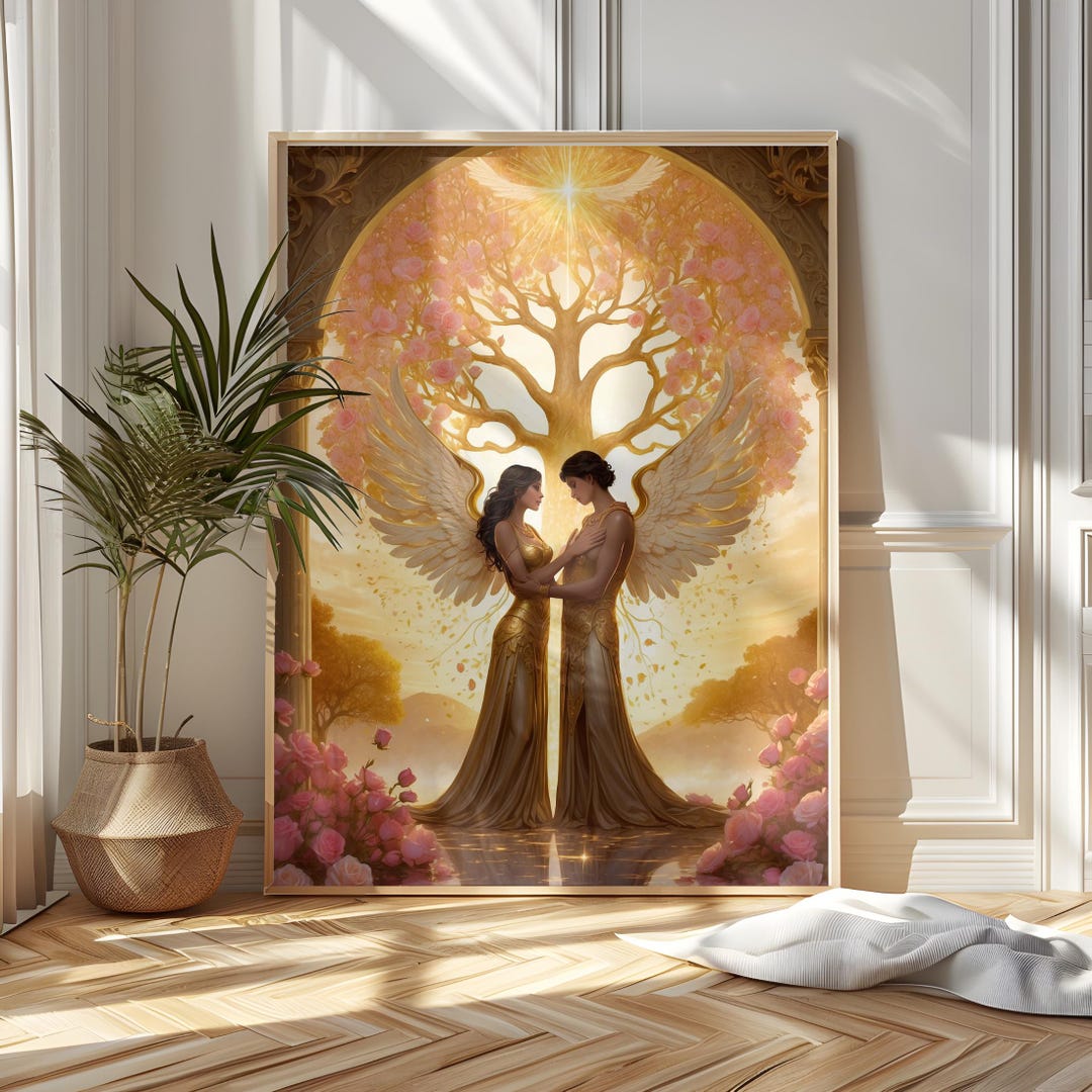 Romantic Angel Couple Wall Art – Fantasy Tree of Life Digital Download ...