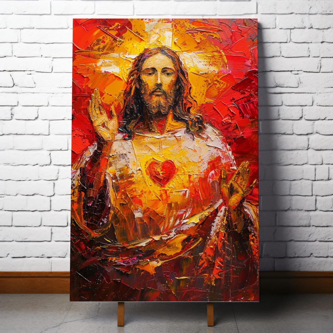 Sacred Heart of Jesus Wall Art – Bold Oil Texture Catholic Digital ...
