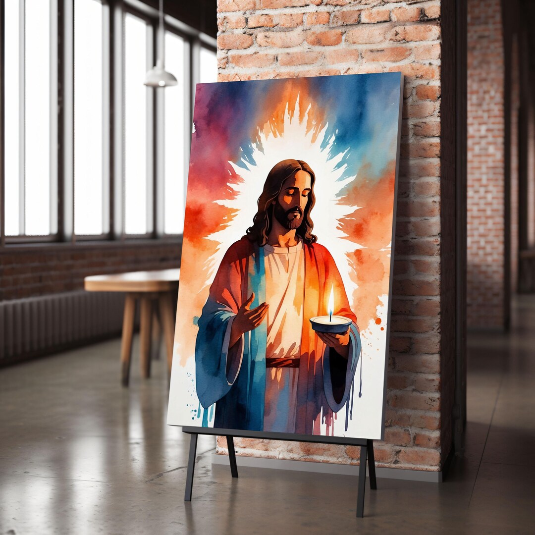 Jesus Holding Candle Wall Art – Watercolor Christian Printable Art ...