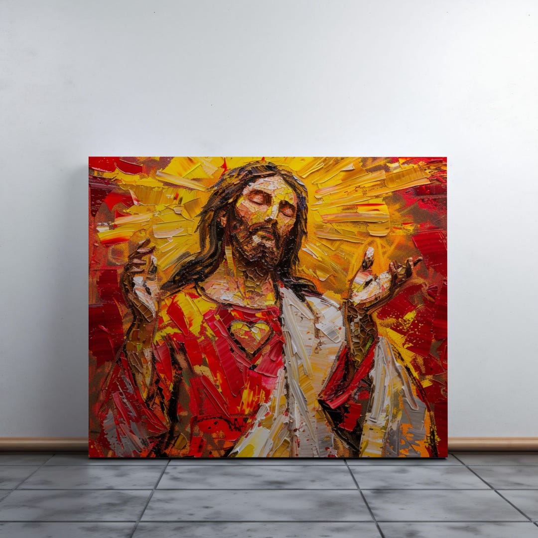 Sacred Heart of Jesus Wall Art – Abstract Impasto Catholic Painting ...