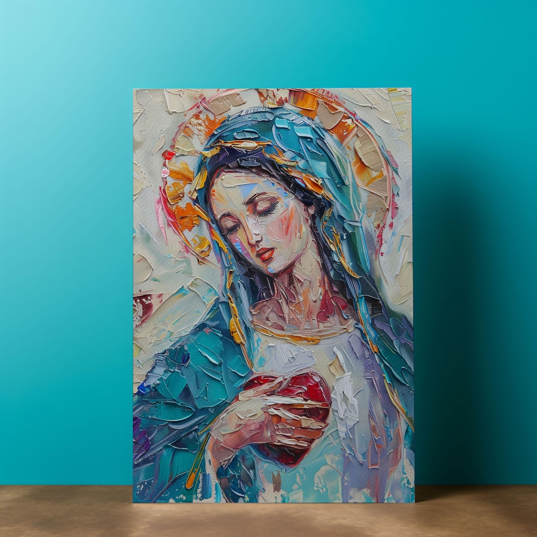 Immaculate Heart of Mary Wall Art – Catholic Oil Painting Style Digital ...