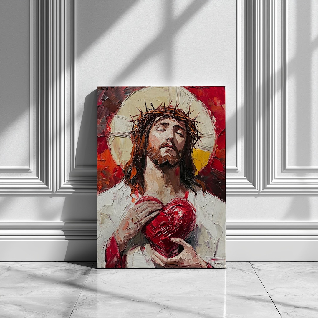 Sacred Heart of Jesus Wall Art – Catholic Oil Painting Digital Download ...