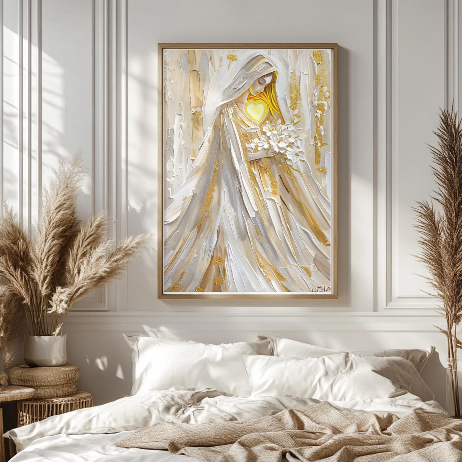 Golden Sacred Heart Virgin Mary – Modern Catholic Wall Art | Impasto ...