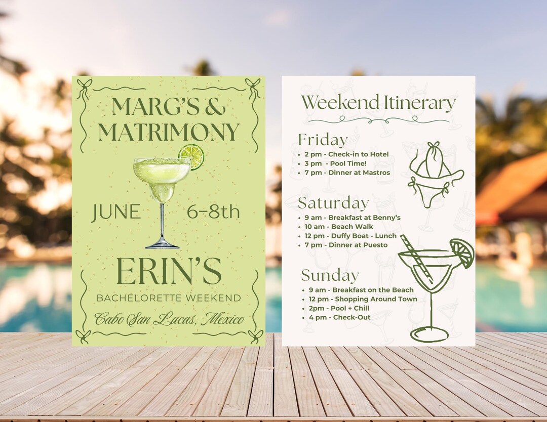 Editable Marg's & Matrimony Bachelorette Party Itinerary and Invitation ...