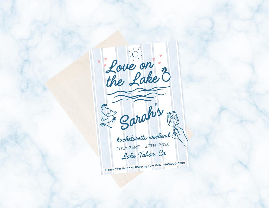 Editable Love on the Lake Bachelorette Party Invitation Template ...