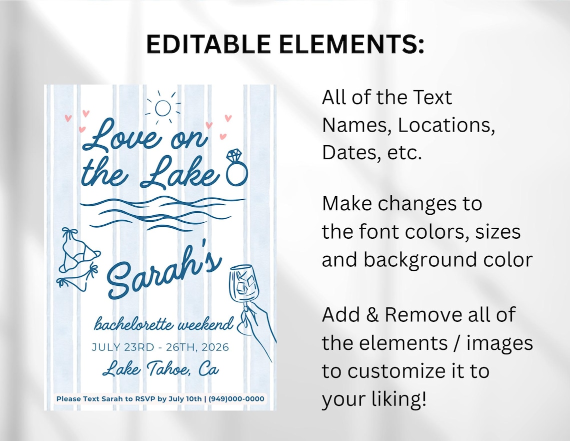 Editable Love on the Lake Bachelorette Party Invitation Template ...