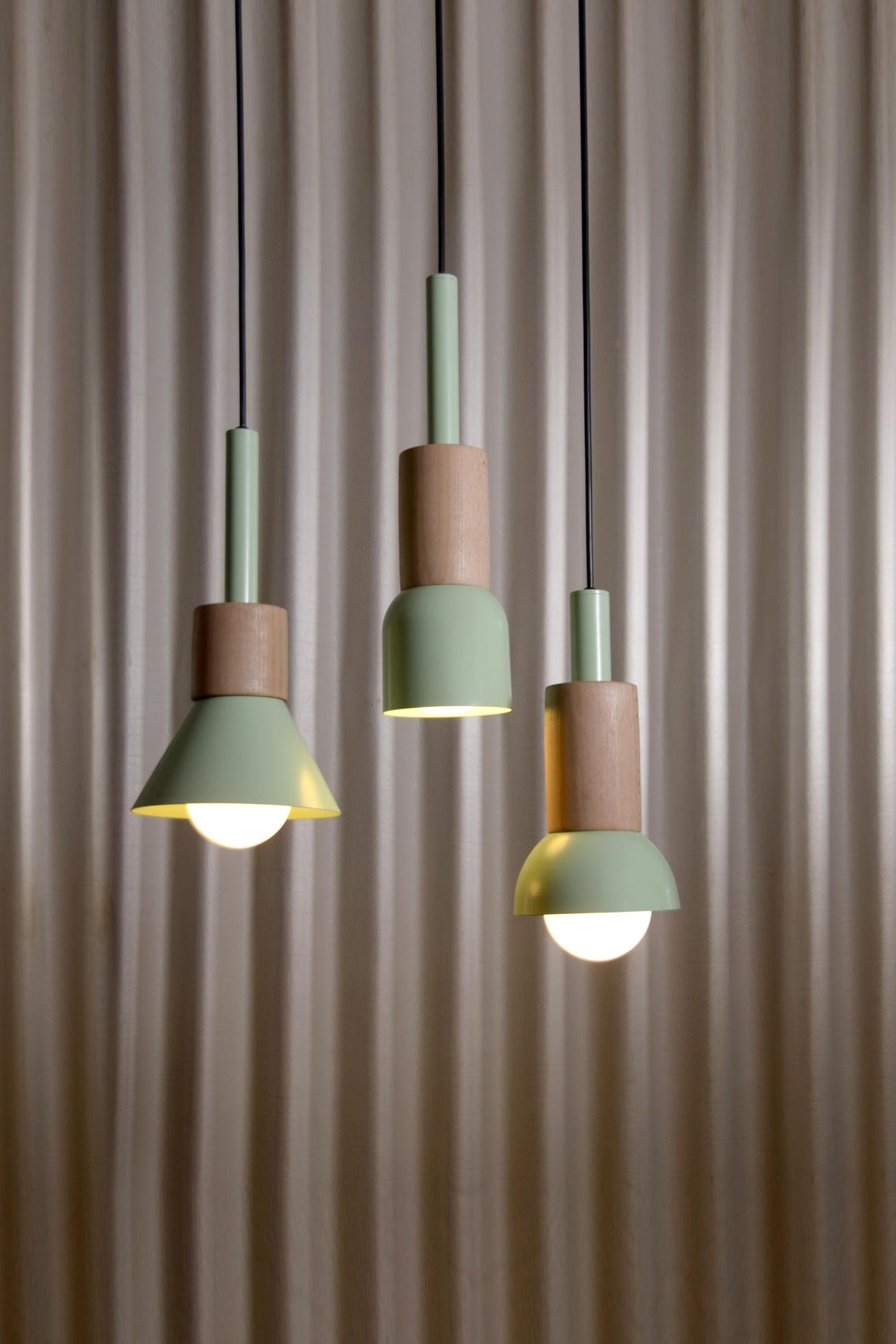 Mint Green Pendant Light Trio – Minimalist Handmade Ceiling Lamp With ...