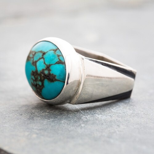 Turquoise Chevron Silver Ring - Etsy