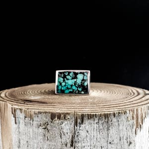 Turquoise Rectangle Inlay Sterling Silver Unisex Ring - Etsy