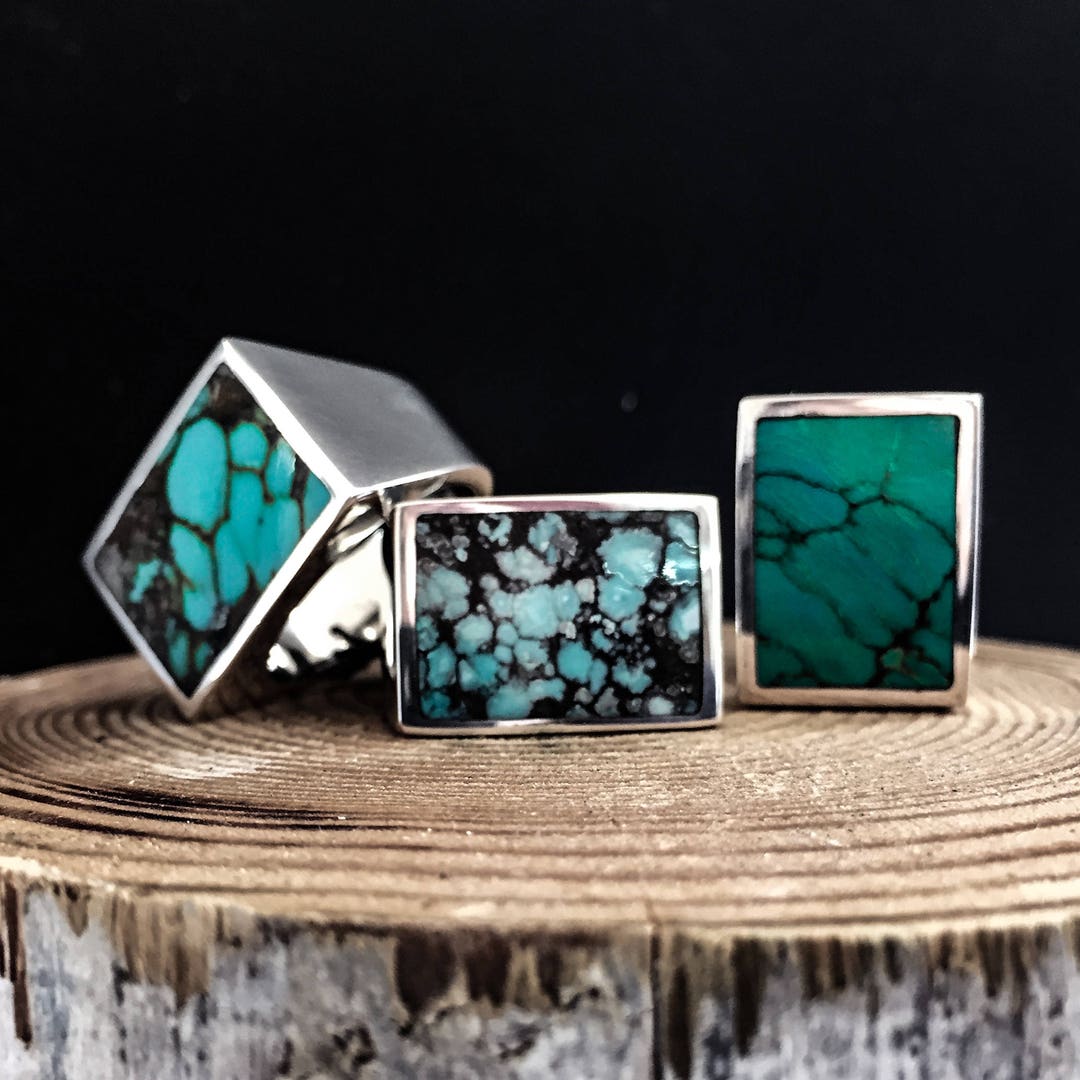 Turquoise Rectangle Inlay Sterling Silver Unisex Ring - Etsy