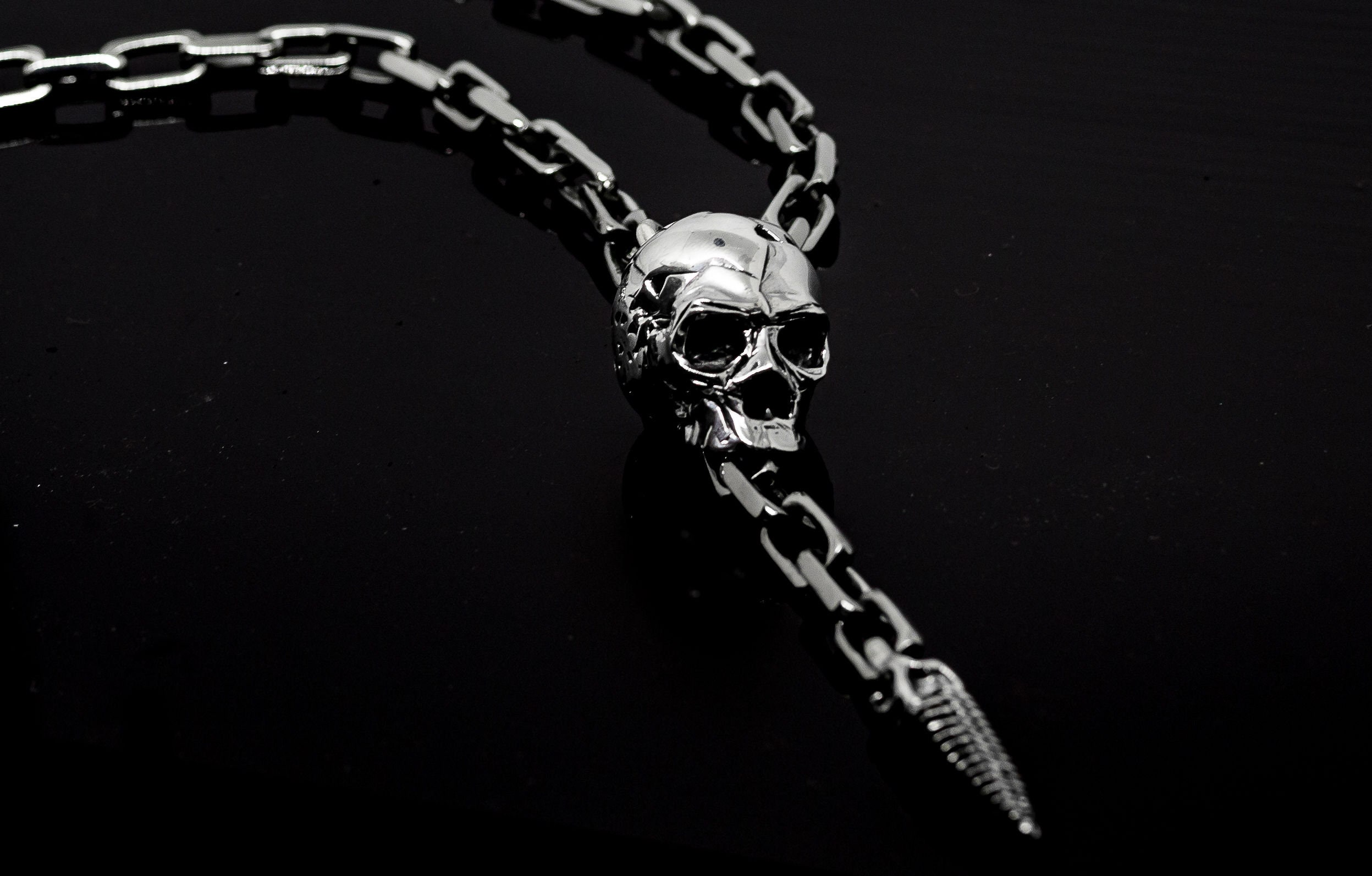 Solid Silver Skull W/ Alien Tail Unisex Lariat Necklace | Etsy