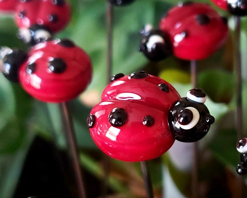 Lady Bug Garden Art Sun Catcher Plant Stake Lampwork - Etsy
