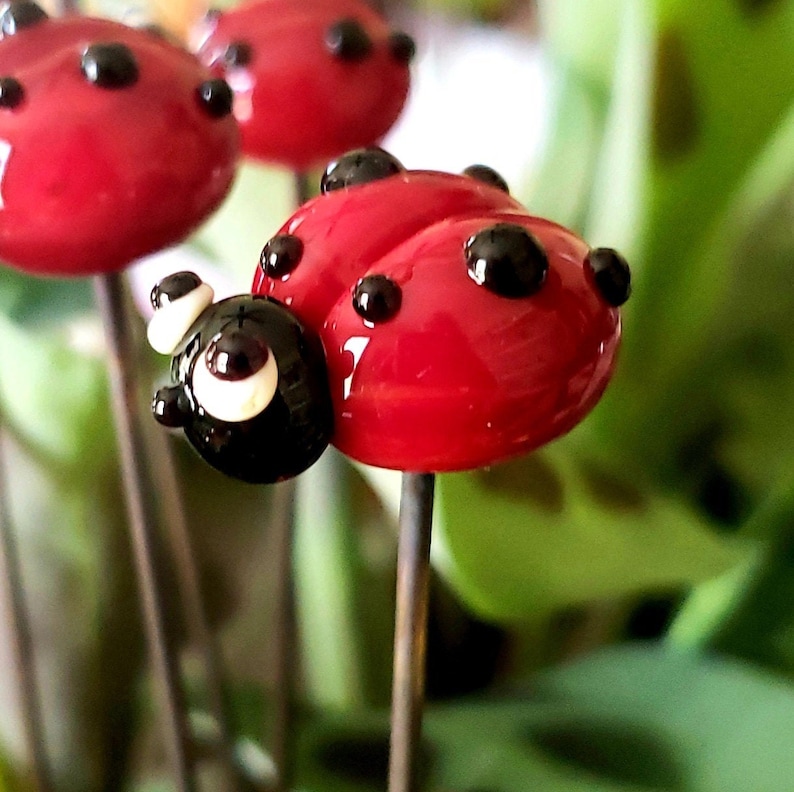 Lady Bug Garden Art Sun Catcher Plant Stake Lampwork - Etsy