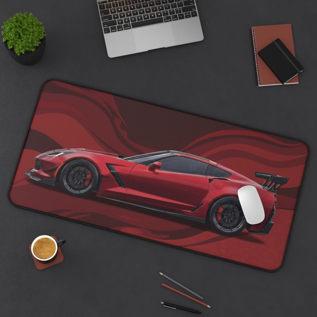 Red Sports Car Illustration Desk Mat | Racing Corvette Mouse Pad - Etsy
