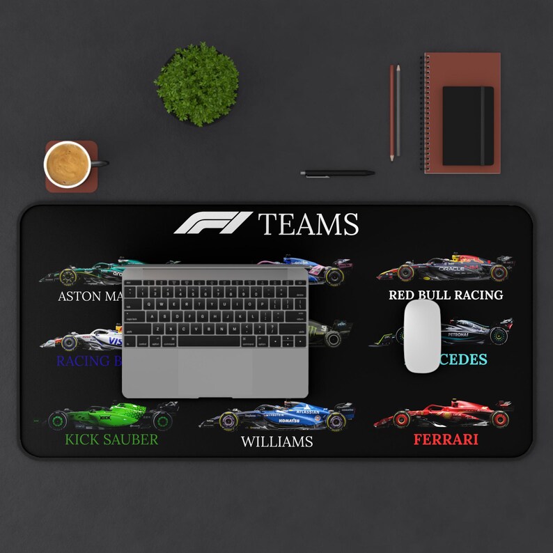 F1 Teams Racing Cars Desk Mat | Formula 1 Team Logos Trackside Mousepad ...