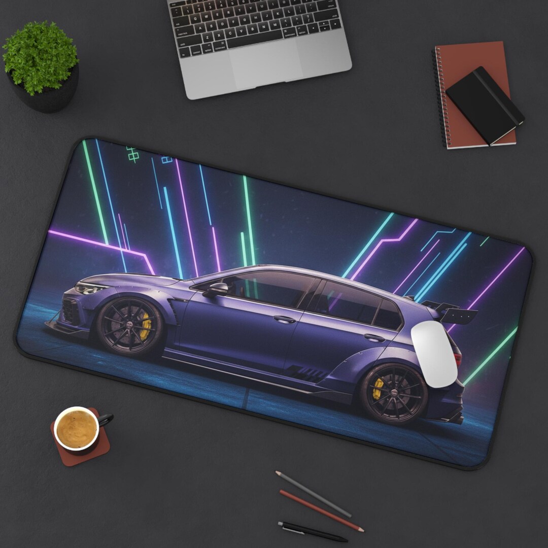 Purple Hatchback Race Car Desk Mat | Neon Retro Cyberpunk Garage - Etsy