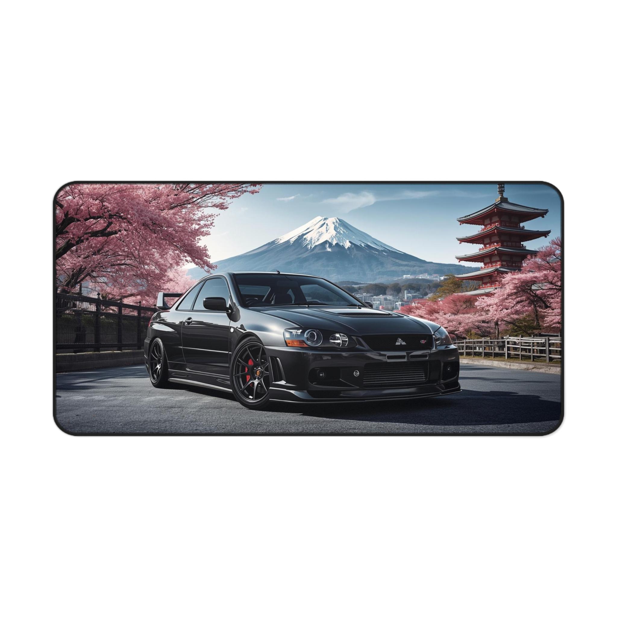 Black Mitsubishi Evo With Mount Fuji and Sakura Desk Mat | Racing Car ...