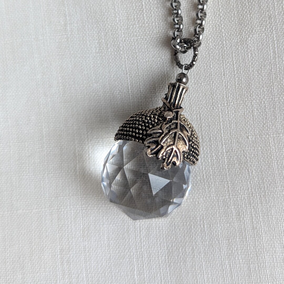 Crystal Acorn Pendant Necklace: Vintage Style Silver Chain, Nature ...