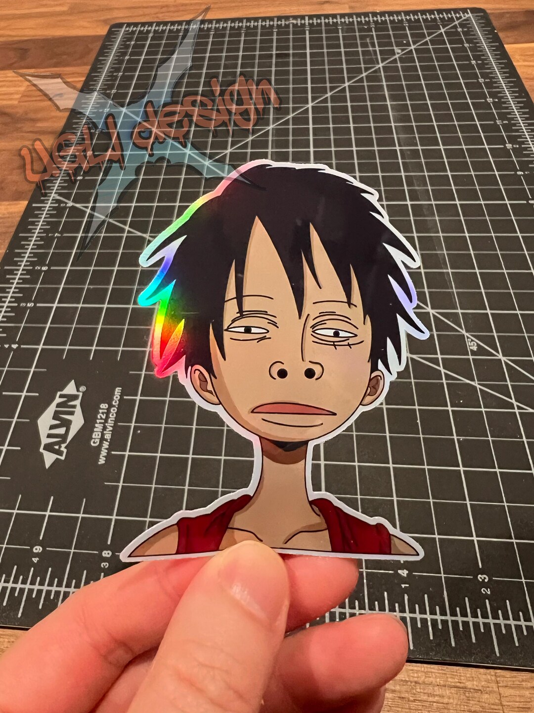 Luffy Holo Peeker - Vinyl Decals With Rainbow Effect, One Piece Sticker ...