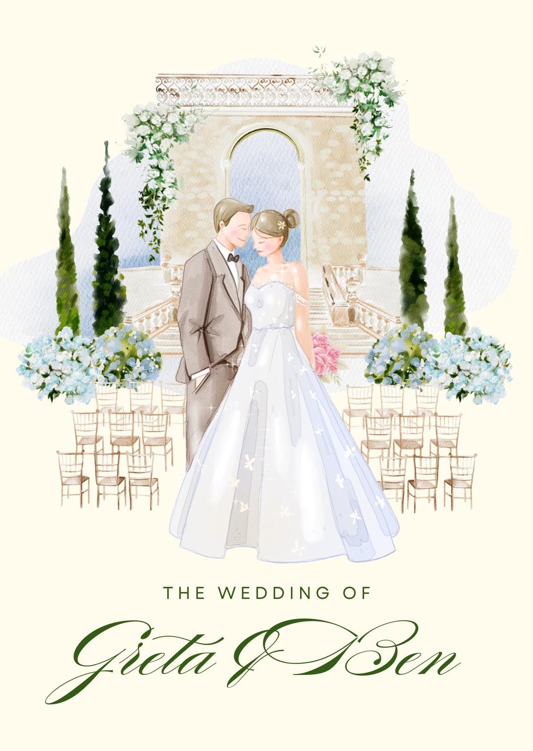 Green and Ivory Simple Watercolor Animated Wedding Invitation, Template ...