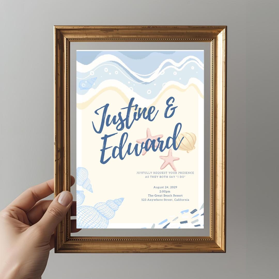 Editable Beach Themed Wedding Invitation Template | Canva Digital ...