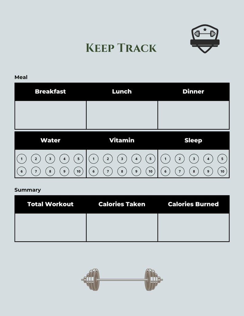 Printable Fitness Planner: Workout Tracker, Goal Dashboard (digital ...