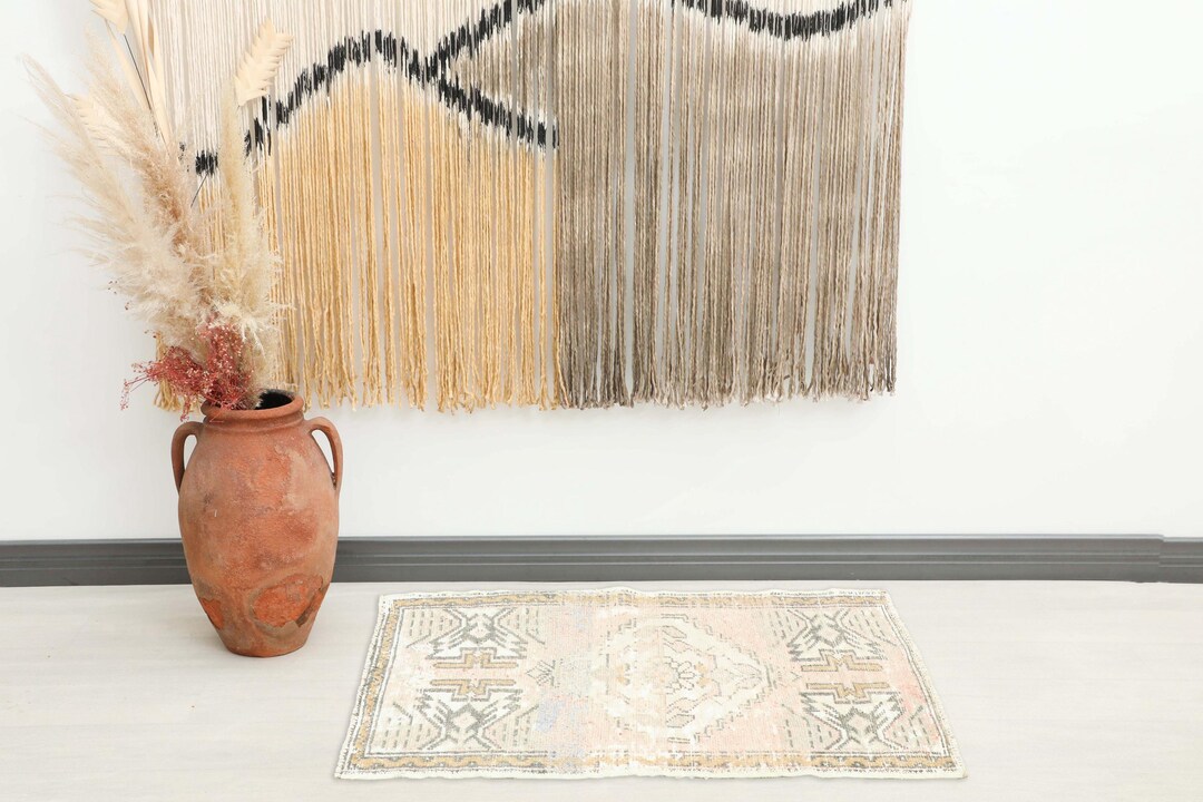 2x3 Faded Turkish Pink Beige Rug, Tiny Oushak Rug, 2x3 Vintage Rug ...