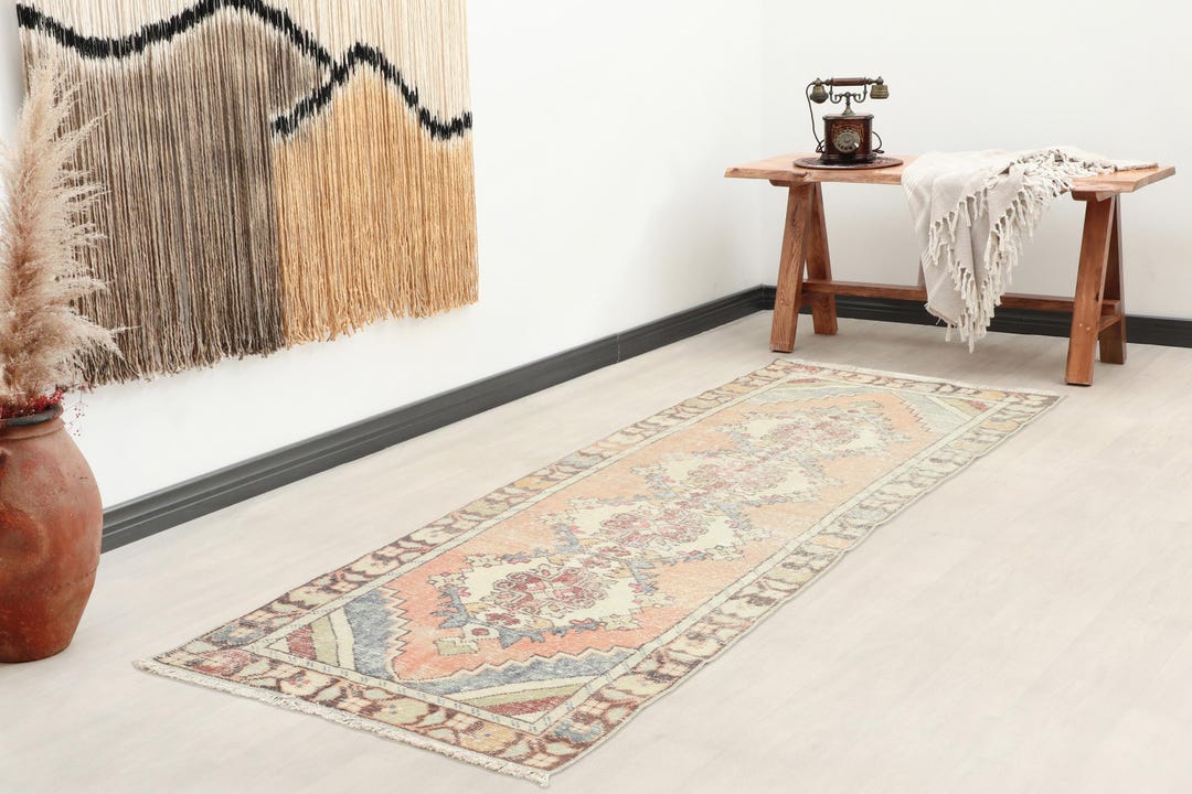 3x9 Ft Orange Colorful Turkish Runner, Vintage Rug, Kitchen Runner ...