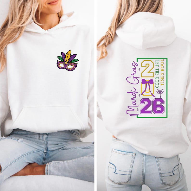 Mardi Gras Hoodie 2026, Carnival Mask Sweatshirt, New Orleans Festival ...