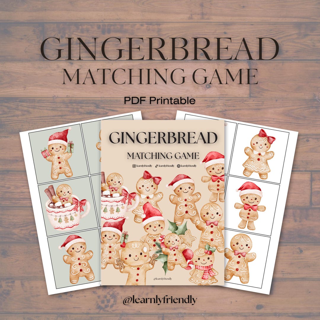 Gingerbread Matching Game for Toddlers – Printable Holiday Flashcards ...