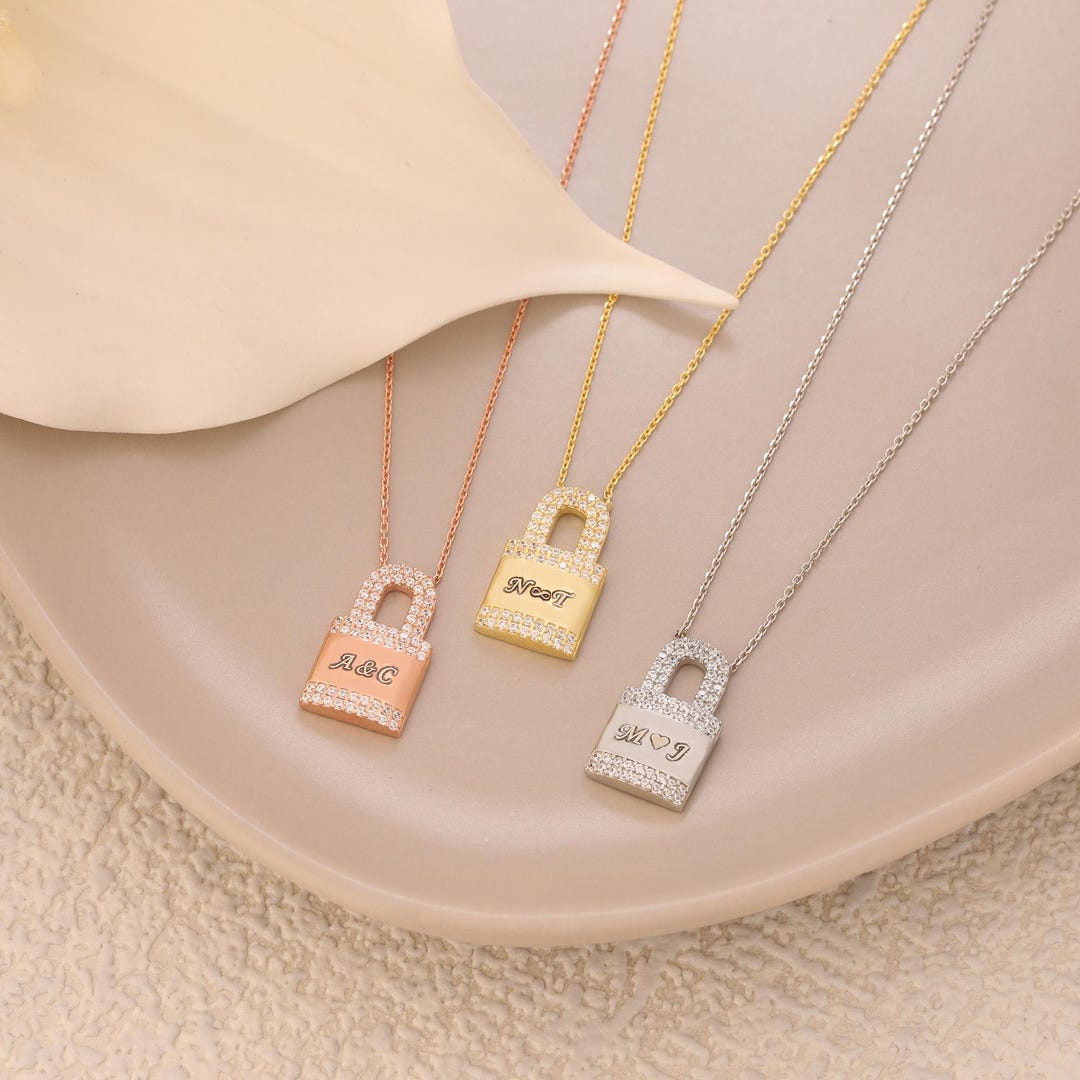 Personalized Lock Necklace With Initials, Zircon Padlock Couple's Gift ...