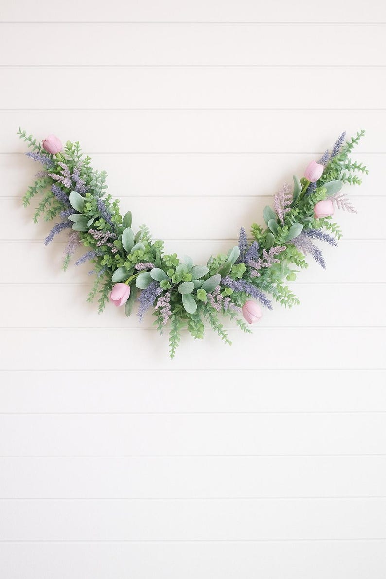Spring Tulip and Lavender Garland | Faux Greenery With Pink Tulips and ...