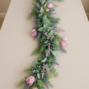 Spring Tulip and Lavender Garland | Faux Greenery With Pink Tulips and ...