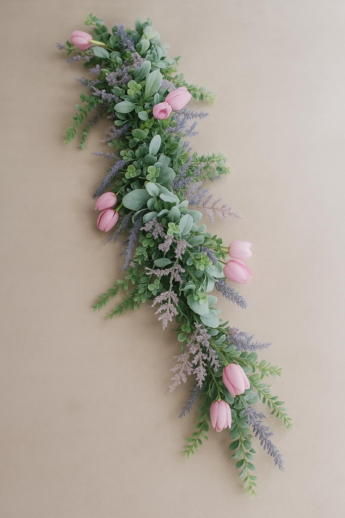 Spring Tulip and Lavender Garland | Faux Greenery With Pink Tulips and ...