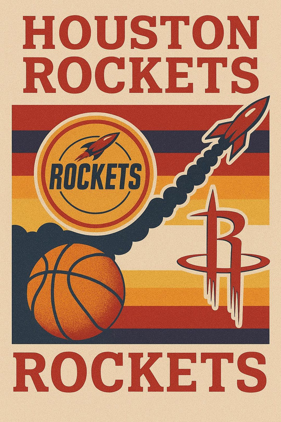 Retro Houston Rockets Digital Print | Vintage NBA Wall Art Poster - Etsy